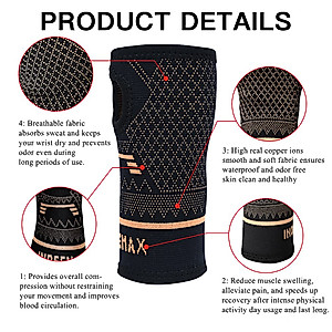 INDEEMAX Copper Wrist Compression Sleeve 1 Pair, Comfortable Hand Brace Support for Arthritis, Tendonitis, Sprains, Workout, Carpal Tunnel - Left & Right - Women and Men