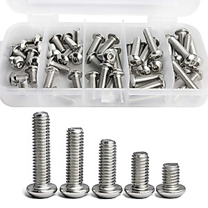M6 x 8mm 12mm 16mm 20mm 25mm Button Head Socket Cap Screws Bolts, 304 Stainless Steel, Bright Finish, Metric Allen Hex Drive, Fully Threaded, 50PCS