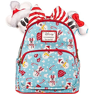 Loungefly Disney Christmas Mickey and Minnie Snowman AOP Womens Double Strap Shoulder Bag Purse with Ears Headband