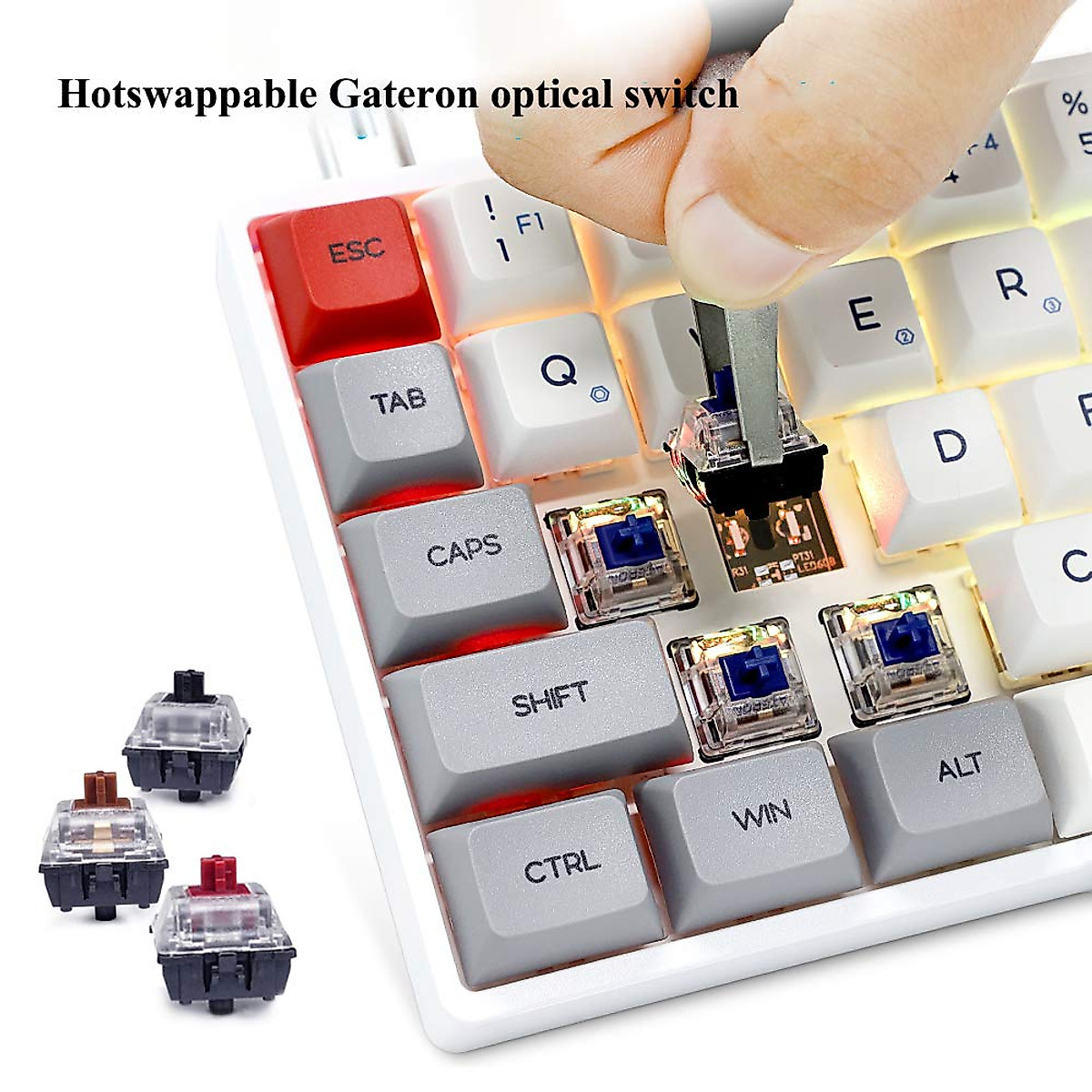 YUNZII SK71 71 Keys Hot Swappable Wired Mechanical Keyboard with RGB Backlit, Optical Switch, PBT Keycap, NKRO, Type-C Cable for Win/Mac/Gaming (Gateron Optical Red, Grey)