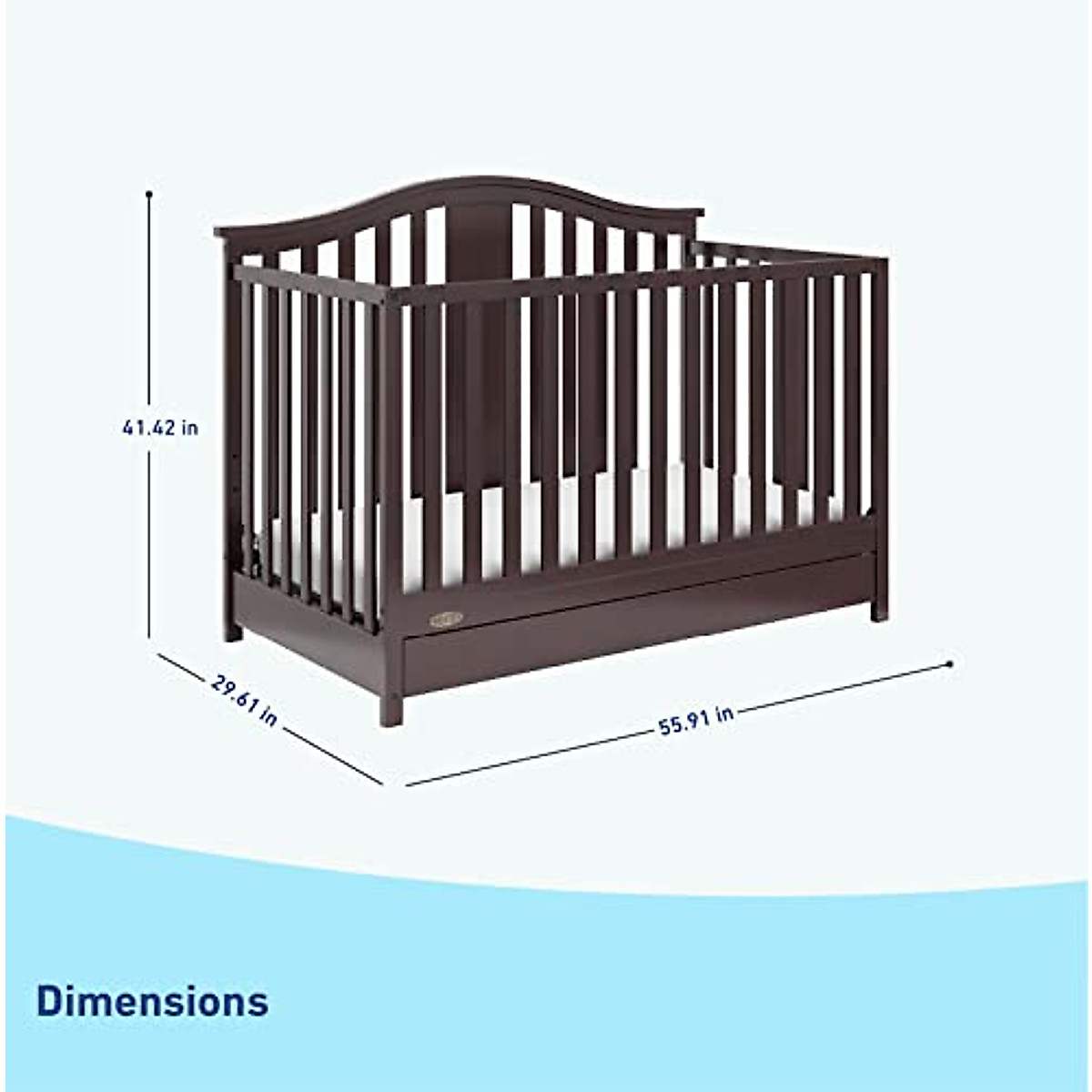 Graco Solano 5-in-1 Convertible Crib with Drawer (Espresso) – GREENGUARD Gold Certified, Crib with Drawer Combo, Includes Full-Size Nursery Storage Drawer, Converts to Toddler Bed and Full-Size Bed