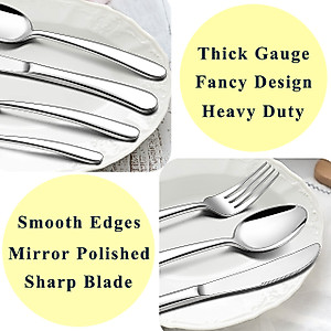Herogo Heavy Duty Stainless Steel Silverware Set, 60-Piece Fancy Flatware Cutlery Set for 12, Modern Tableware for Home Restaurant Wedding, Heavy Eating Utensils Set, Mirror Polished, Dishwasher Safe