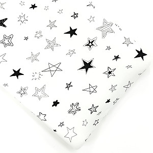 Norani Baby Changing Pad Cover | Softest Organic Cotton | Diaper Changing Pad Cover | Fitted | Infant and Toddler | Black and White Stars