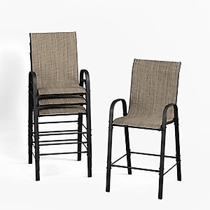 UDPATIO Outdoor Bar Stools of 4, Metal Patio Bar Stools, Brown Textilene Bar Height Outdoor Chairs for Backyard,Lawn