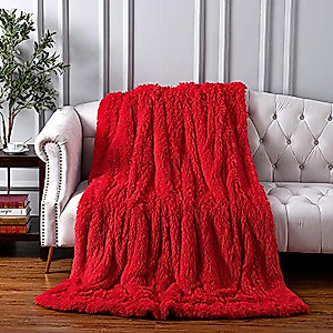 Homore Soft Fluffy Blanket Fuzzy Sherpa Plush Cozy Faux Fur Throw Blankets for Bed Couch Sofa Chair Decorative, 50''x60'' Red