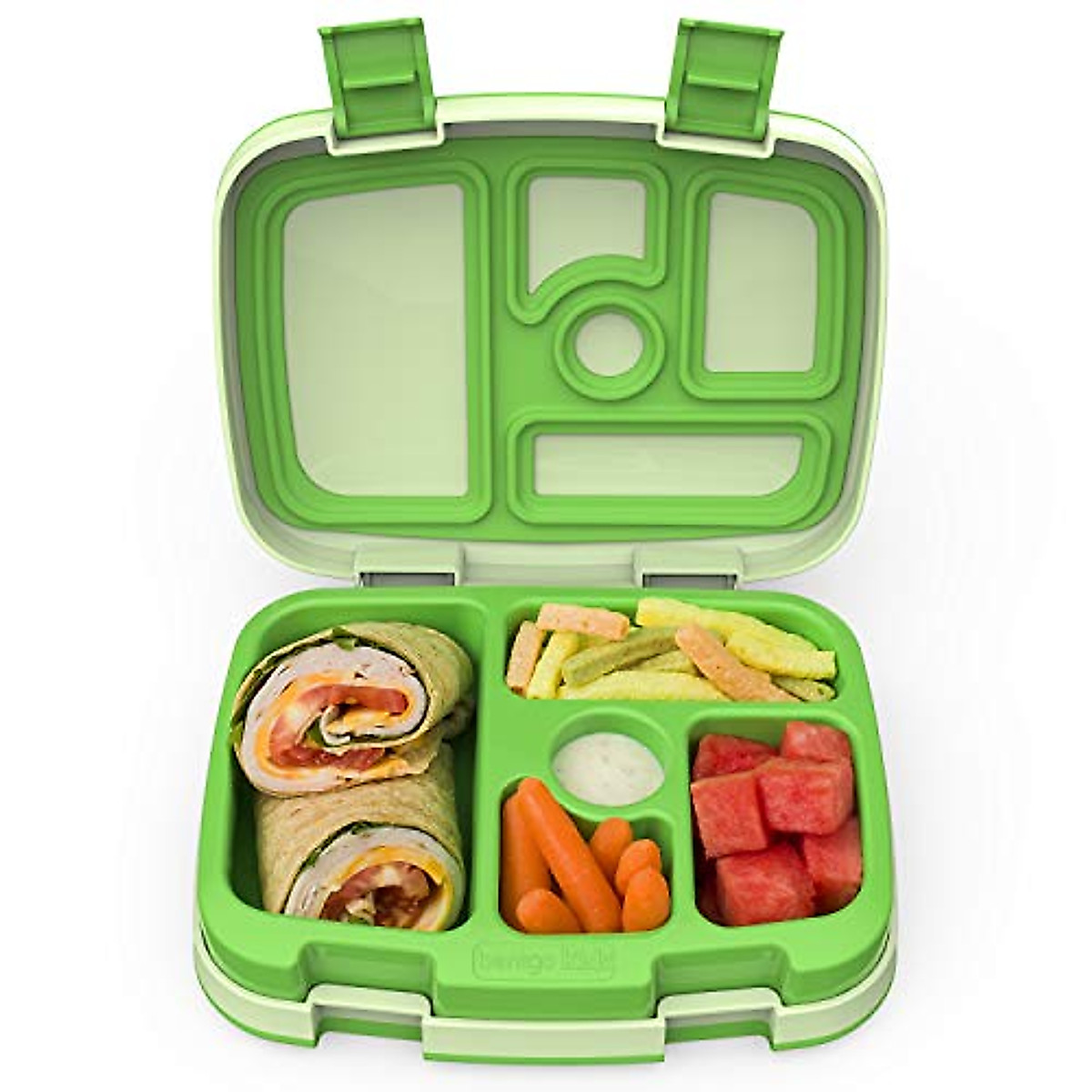 Bentgo® Kids Bento-Style 5-Compartment Lunch Box - Ideal Portion Sizes for Ages 3 to 7 - Leak-Proof, Drop-Proof, Dishwasher Safe, BPA-Free, & Made with Food-Safe Materials (Green)