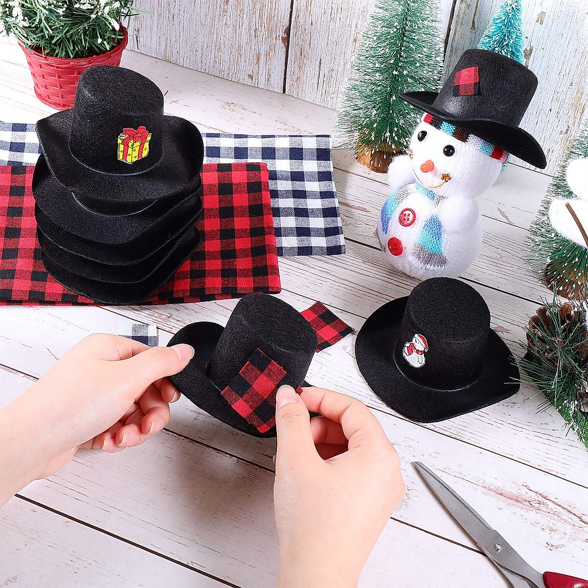 Skylety 8 Pieces Felt Top Hats Black Mini Top Hats Christmas Party Decoration for Your Snowman, Doll, or Other Craft Project