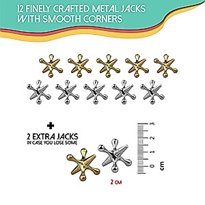 Vintage Metal Jacks Game with Ball - Pick Up Sticks and Metal Jax Game, Travel-Friendly Kids Jacks Game, Giant Game Jax with Dice,Pouch and Instructions, Great Gifts by Happy Jack & Merry