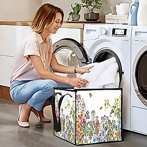 Kigai Flowers and Animals Cube Storage Bins, 13x13x13inch Collapsible Fabric Storage Cubes Organizer with Handles Decorative Storage Baskets for Home, Shelf, Closet