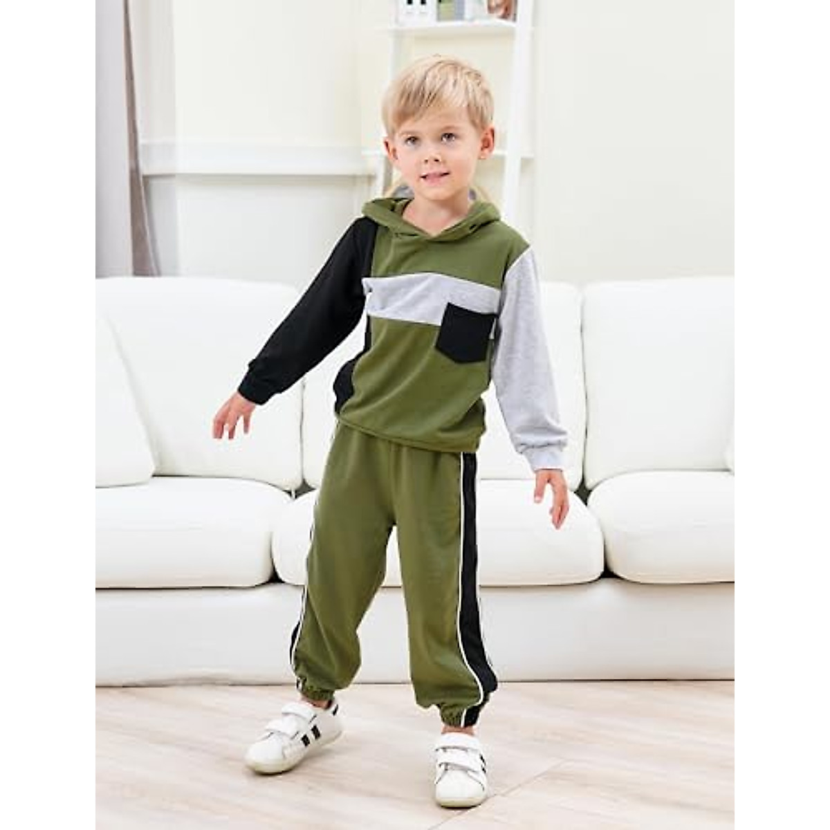 itkidboy Toddler Baby Boy Clothes Long Sleeve Hooded Pullover Striped Sweatshirt + Pants 2Pcs Outfits 18M-6T Set