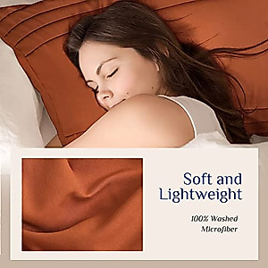 Argstar 3 Pieces Pleated Duvet Cover King, Burnt Orange Boho Textured Duvet Cover, 100% Washed Microfiber Soft Striped Comforter Cover with Zipper & Ties (1 Rust Duvet Cover, 2 Pillowcases)