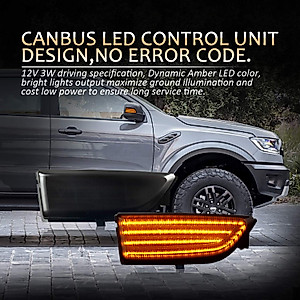 D-Lumina Sequential LED Turn Signal Side Mirror Lights Smoked Lens Fit 2012-2019 Fo-rd Ranger T6 Raptor Wildtrak and 2015-2019 Everest, Dynamic Side Mirror Marker Light Replace Factory Amber Reflector