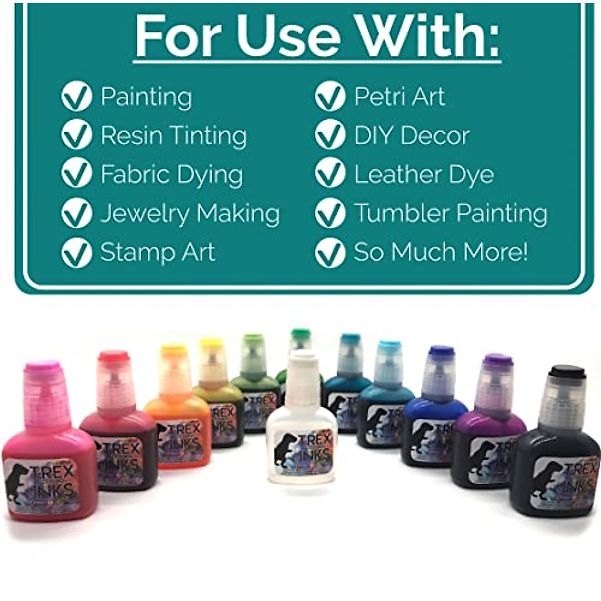T-Rex Inks Premium Alcohol Inks Starter Set- 12 Vibrant XL Colors - Alcohol Ink for Epoxy Resin Dye, Painting, Tumbler Making & More - Storage Box & Alcohol Ink Blending Solution - 20ml Bottles
