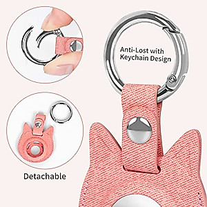 PetsHome AirTag Case for AirTag, Premium PU Leather Keychain AirTag Holder with Anti-Lost Key Ring Protective AirTag Cover, Pink