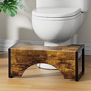 MAWEW Toilet Stool- 7.8'' Upgraded Wooden with Metal Poop Stool, Black Toilet Stool Squat Adult with Non-Slip Pads, Suitable for Everyone