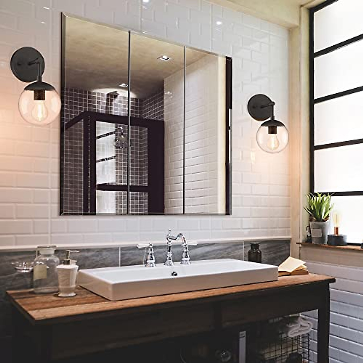 Design House 597492 Cyprus Fully Assembled Frameless Mirrored Tri-View Surface or Recessed Mount Bathroom Medicine Cabinet, 30.4 x 30.1