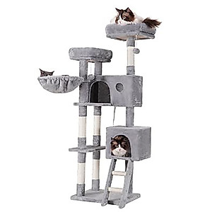 Heybly Cat Tree, Cat Tower for Indoor Cats,Multi-Level Cat Furniture Condo for Large Cats with 2 Padded Plush Perch, Cozy Basket and Scratching Posts HCT023W