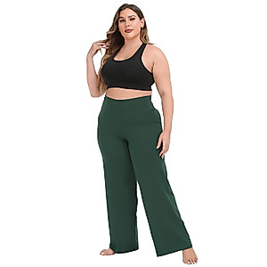 HDE Plus Size Wide Leg Cotton Yoga Pants for Women High Waist Workout Leggings Dark Green - 2X