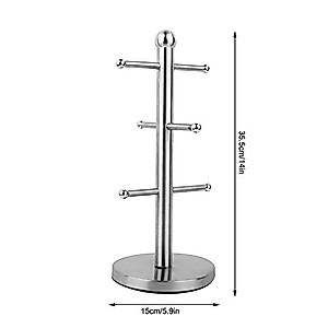 Zerodis Cup Storage Tree, Stainless Steel Cup Holder Stand with Thickened 3 Branches Metal Coffee Cup Storage Rack for Kitchen Countertop 5.9x5.9x14inch