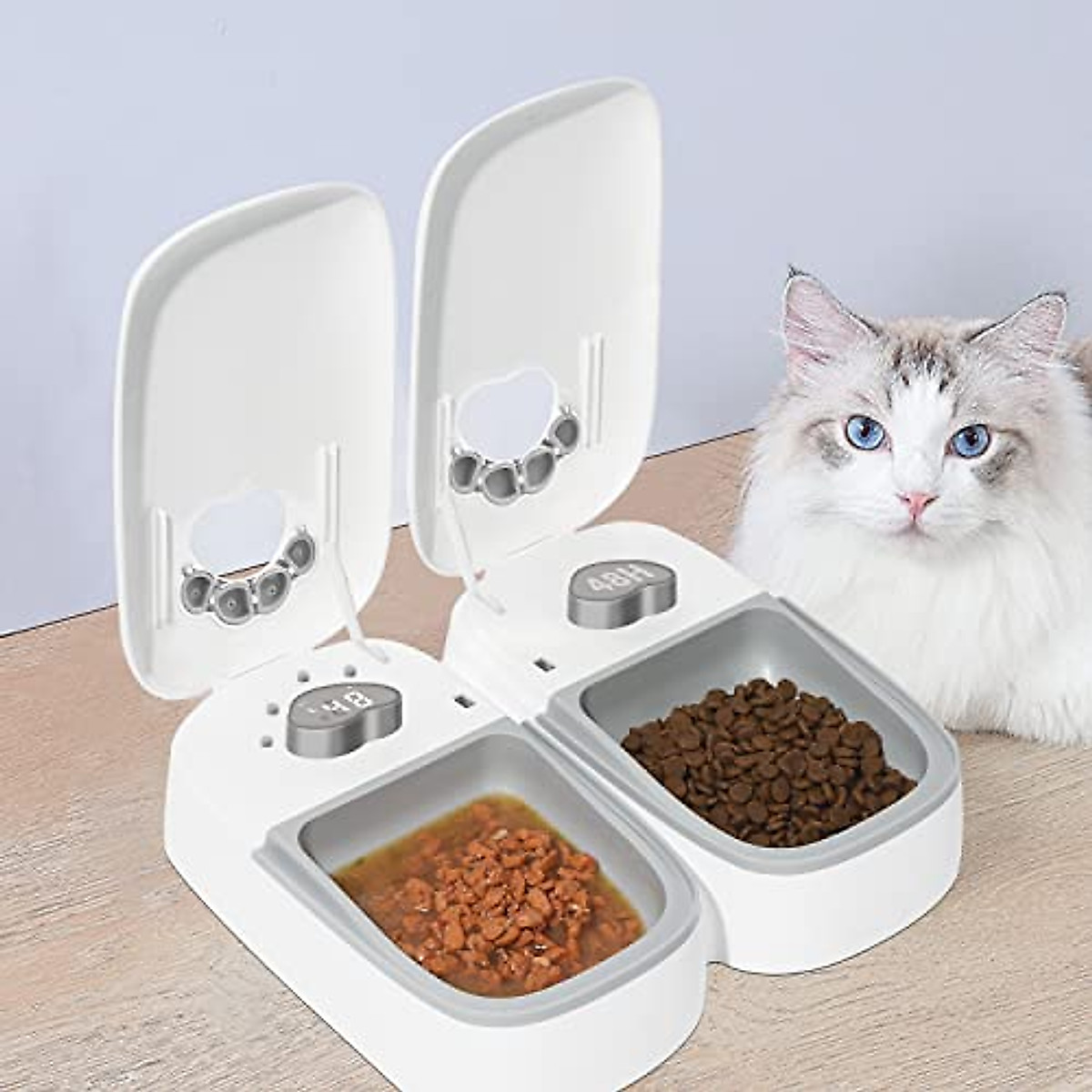 Madaotor Automatic Cat Feeders,Digital 2 Meals Auto Wet Food Pet Feeder for Dog & Cat,Dry or Semi-Moist Pet Food Dispenser with Timer,48 Hour Timed,Tamper Resistant Design