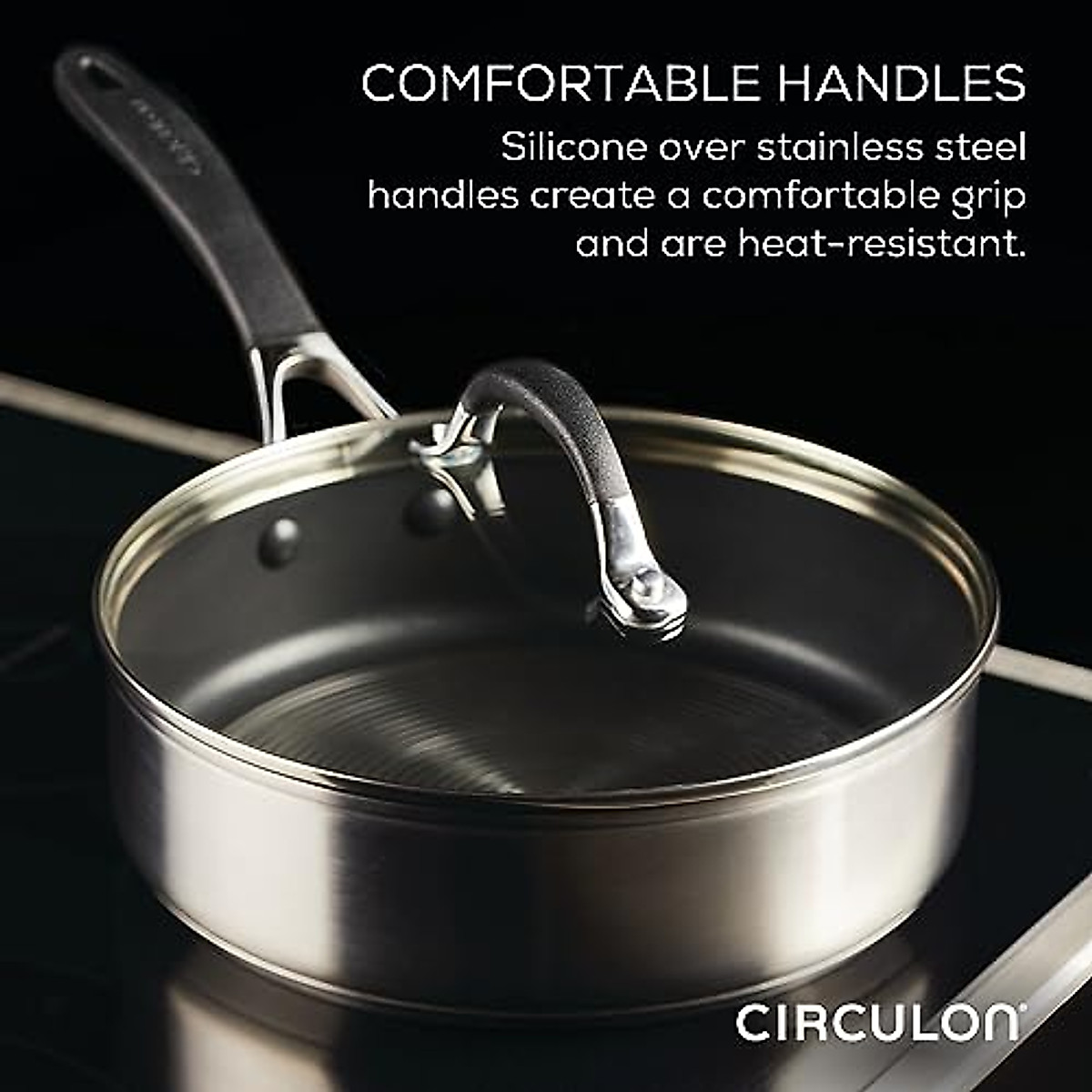 Circulon SteelShield Sauté Pan with Lid and SteelShield Hybrid Stainless and Nonstick Technology, 3 Quart - Stainless Steel