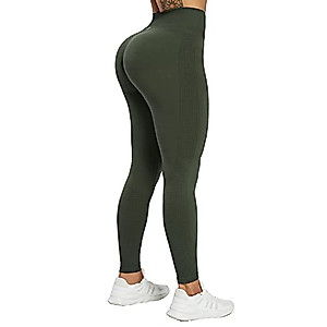 baleaf Seamless Workout Leggings for Women Scrunch Butt Lifting Workout Leggings Yoga Pants, High Waisted Tummy Control Fitness Active Army Green S