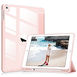 DTTOCASE for iPad 6th / 5th Generation 9.7 inch Case (2018/2017), iPad Air 2 & 1 (2014/2013) Case, Clear Back, Smart Cover [Built-in Pencil Holder, Auto Sleep/Wake] - Rose Gold