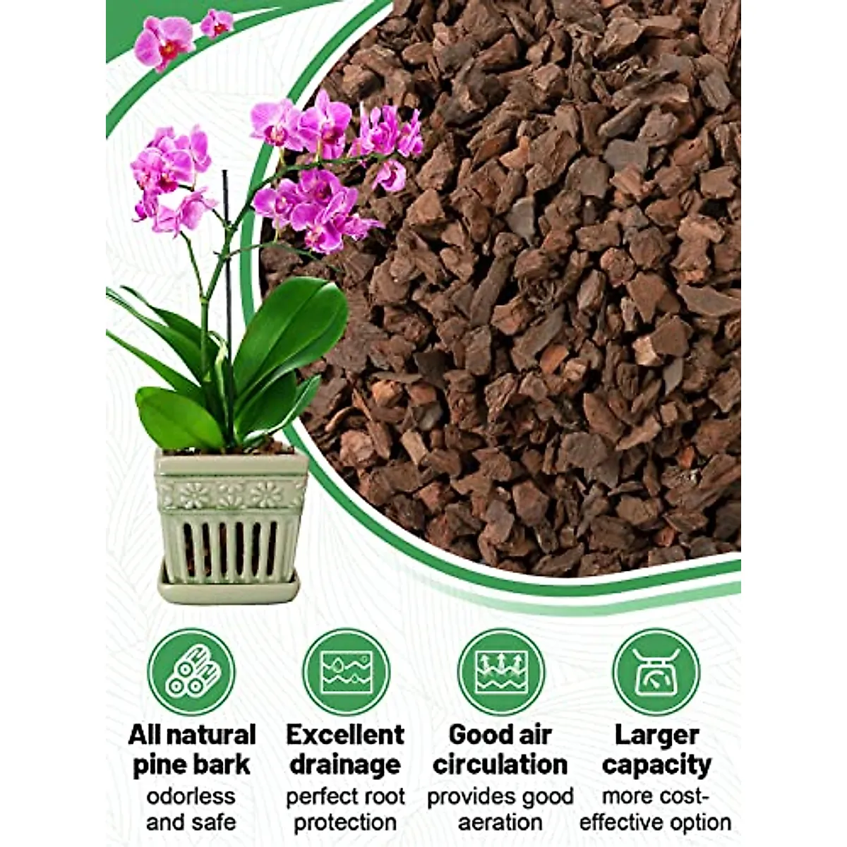 5 Quarts Orchid Potting Bark, Sun-Dried New Zealand Medium Organic Pine Wood Chip Barks for Orchids Mix Plant Compost, Natural Houseplant Mulch for Plant Root Development