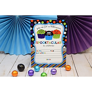 Spooktacular Halloween Cupcake Birthday Party Invitations, 20 5x7 Fill In Cards with Twenty White Envelopes by AmandaCreation