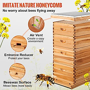 VEVOR Bee Hive, 10 Frame Complete Beehive Kit, Dipped in 100% Natural Beeswax Includes 2 Deep Brood & 2 Medium Honey Super Boxes with Waxed Foundations, for Beginners & Pro Beekeepers, 4 Layer