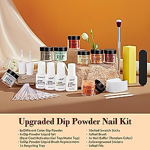 AZUREBEAUTY Dip Nails Powder Starter Kit, Maple Grey Sage Green Dark 8 Colors Set with Nail Swatch Sticks, Fall Nail Art Base Glossy/Matte Top Coat Activator Essential Liquid Manicure DIY Salon 30 PCS