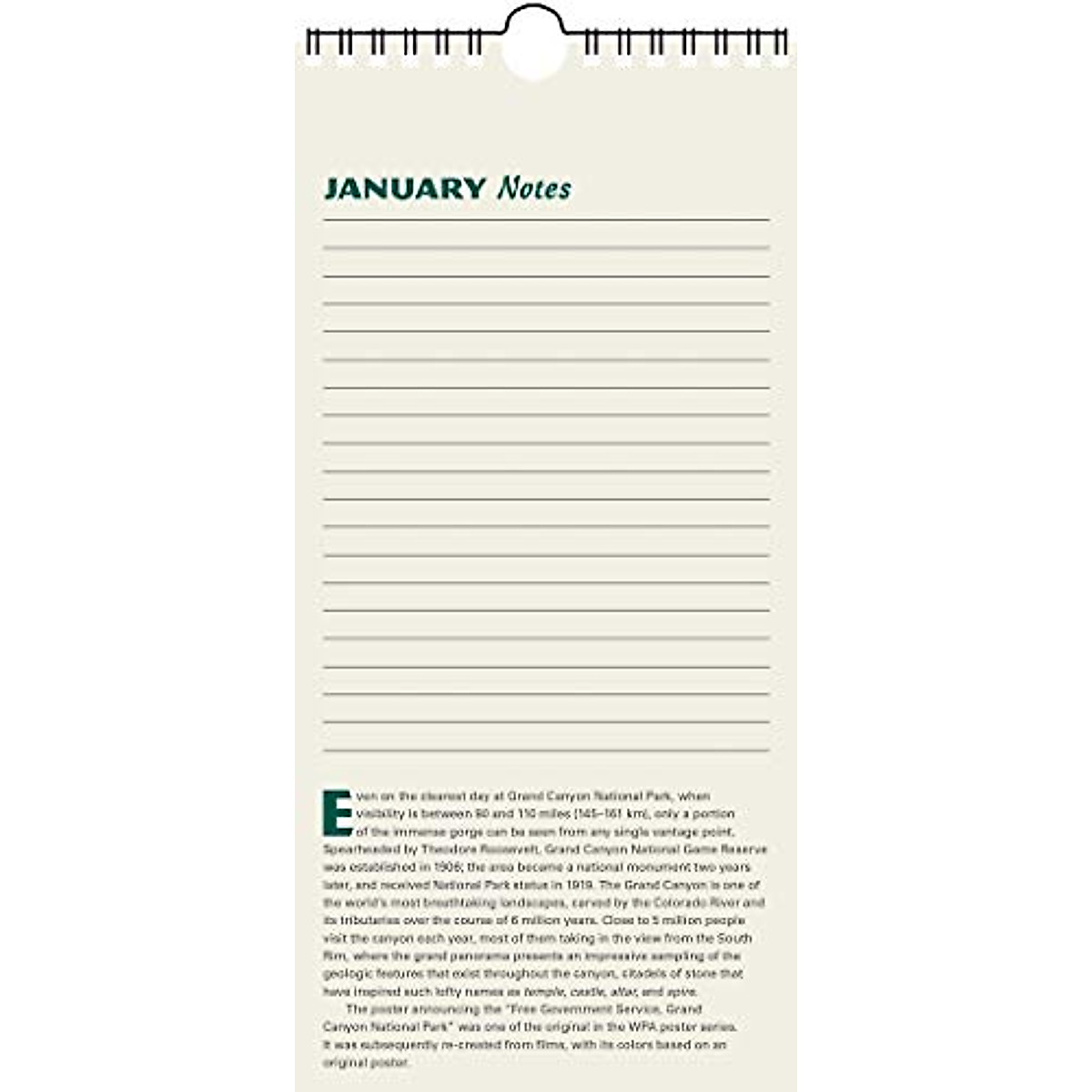 National Parks Poster Art of the WPA Perpetual Calendar Birthday Anniversary Family Date Annual Reminders 5.5" x 11.5"