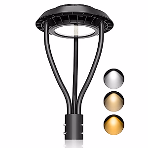 100W LED Post Top Light ETL&DLC Listed 14000Lm Adjustable CCT 3000K/4000K/5000K, Adjustable Wattage 100W/80W/60W Outdoor Pole Light Fixture with Photocell IP65 Waterproof AC100-277V