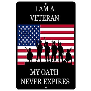 Rogue River Tactical USA Flag Veteran Oath Metal Tin Sign Wall Decor Man Cave Bar Military