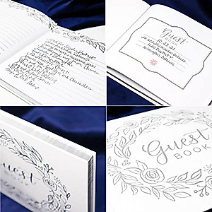 bloom daily planners Wedding Guest Book (120 Pages) - Lined Sign-in Registry Guestbook & Keepsake - Hard Cover with Silver Foil, Gilded Edges and Bookmark - 7” x 9" - Silver Floral
