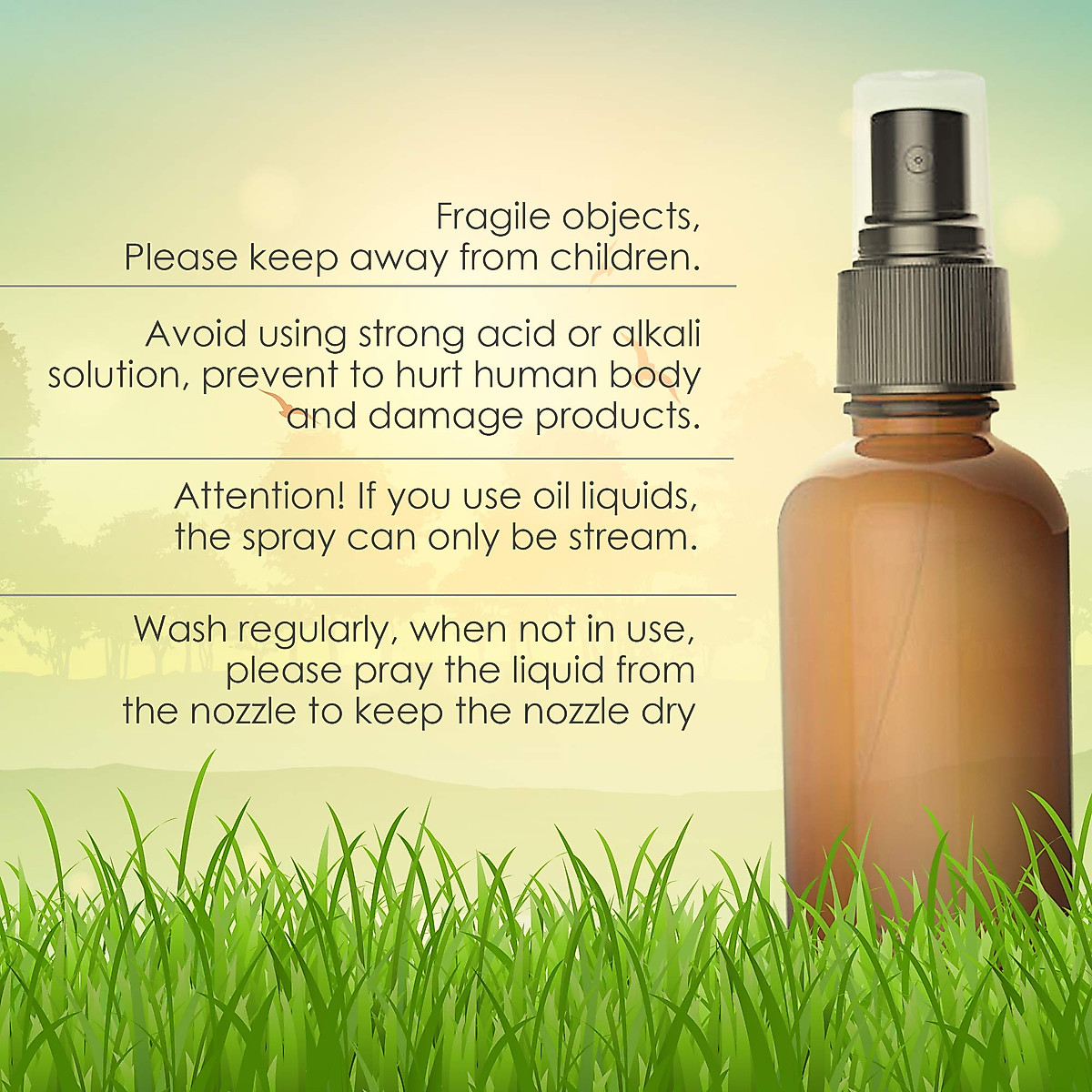 Nylea 8 Pack Amber Spray Bottles 2oz - [THE PERFECT SPRAY] - Empty Glass Bottles For Cleaning Solutions - Best Refillable MIST SPRAY Pack Perfume Atomizer [2oz]