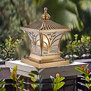 TANKKWEQ Home Garden Outside Stigma Light, Europe Retro Pedestal Lamp Die-cast AluminumLandscape Safety Column Lighting American Fence Lantern E27 Decor