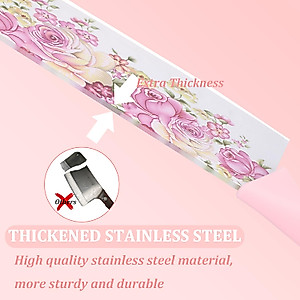 VSIAISV Kitchen Knife Set, Pink Flower 7-pieces Stainless Steel Sharp Chef Cooking Non-slip Knife Set with Acrylic Stand & Block, Non-stick Colorful Coating for Women and family (Pink)