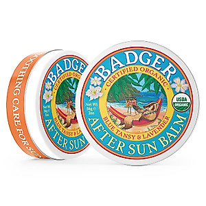Badger - After Sun Balm, Blue Tansy & Lavender, Rescue Balm, Soothing & Cooling Balm for Tight Dry Skin After Sun Exposure, Certified Organic, 2 oz