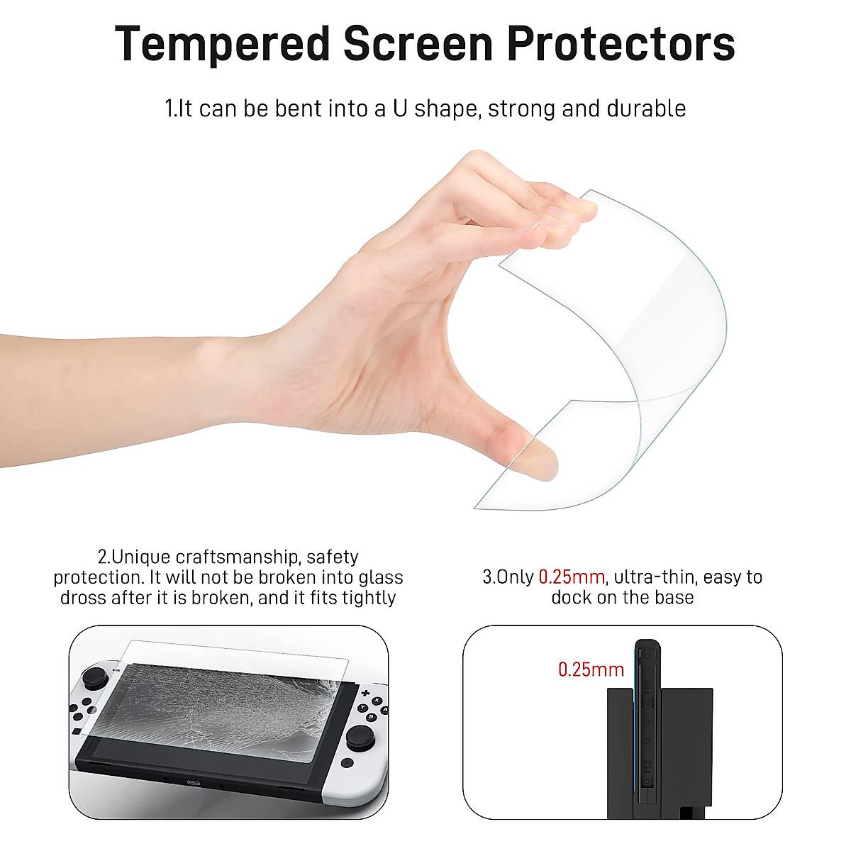 FUNDIARY Dockable Clear Case for Nintendo Switch OLED, PC Protective Cover for Switch OLED with Glass Screen Protector and 8 Thumb Grip Caps, Anti-Scratch Design, Full Protection and Shock-Absorption