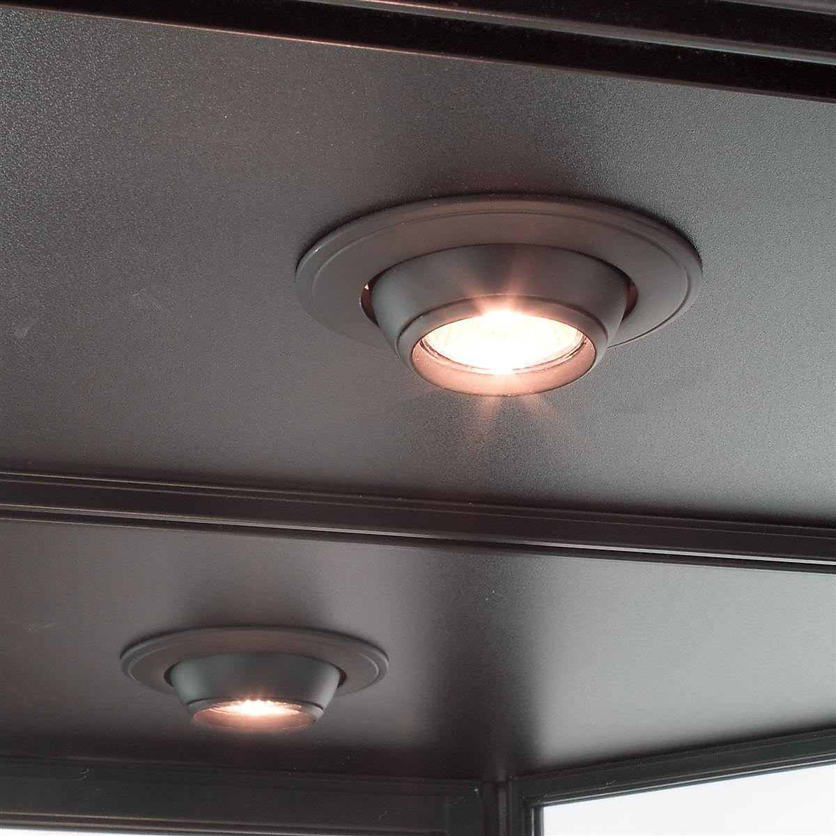 Displays2go Wall Hanging Display Cabinets for Retail Stores, (4) Tempered Glass Shelves, Aluminum Frame – Black (WC6012LEDB)