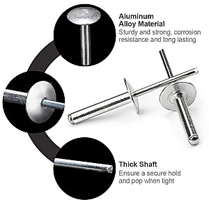 PAGOW 3/16 x 1 Inch (4.8x25mm) Flange Aluminum Blind Rivet, Large Self-Plugging Open End Decorating Fastener Nails Pop Rivets, Core Pulling Rivets Grip Pange 11/16-3/4 Inch (17.4-19mm) (60 Pcs)