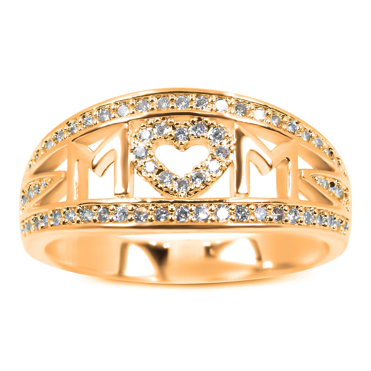 Savlano 18K Gold Plated Cubic Zirconia Mom Heart Memorable Ring for Women