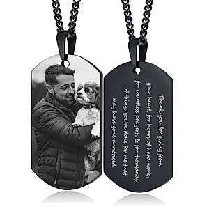 VNOX Personalized Dog Tags Necklace for Men - Custom Photo Text Army Dog Tag Necklace for Father Husband Son Customized Picture Necklace for Men Women
