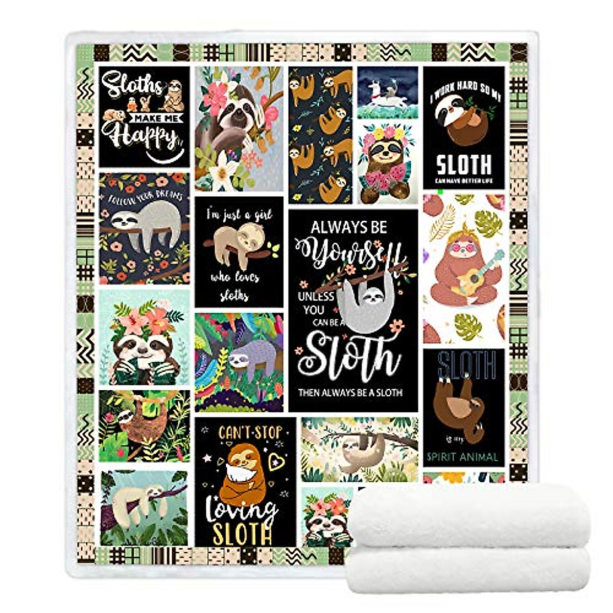 YunTu Sloth Throw Blankets Sloth Gifts for Women and Girls Sloth Lovers Super Soft Warm Sherpa Sloth Blankets for Kids and Adults