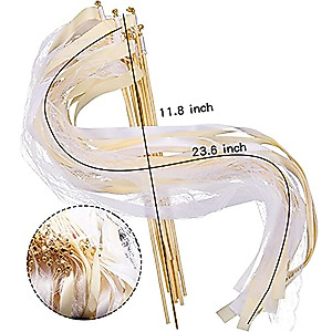 60 Pieces Lace Ribbon Stick Wands with Bells Party Streamers with Bells Silk Fairy Stick Wand Streamers for Wedding Party Baby Shower Send off Party Activities Holiday Celebration Favors (Champagne)