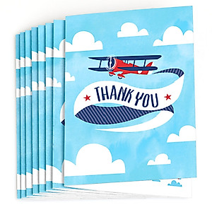 Big Dot of Happiness Taking Flight - Airplane - Vintage Plane Baby Shower or Birthday Party Thank You Cards (8 count)