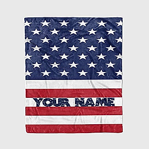 Personalized American Flag Themed Fleece Throw Blanket - USA Patriotic Red White and Blue Plush Bedding Americana Decor - Custom Large Blankets for Baby Girls Boys Man Woman (Adult 60"x80")