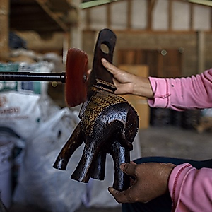 Joyous Elephant Carved Rain Tree Wooden Wine Bottle Holder (Thailand) | Handcarved Home Decorations