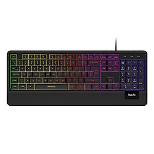 havit USB Wired Keyboard, Quiet LED Backlit Computer Keyboard Ergonomic Rainbow Gaming Keyboards with Wrist Rest for Office PC Desktop Laptop Game, 105 Keys UK Layout